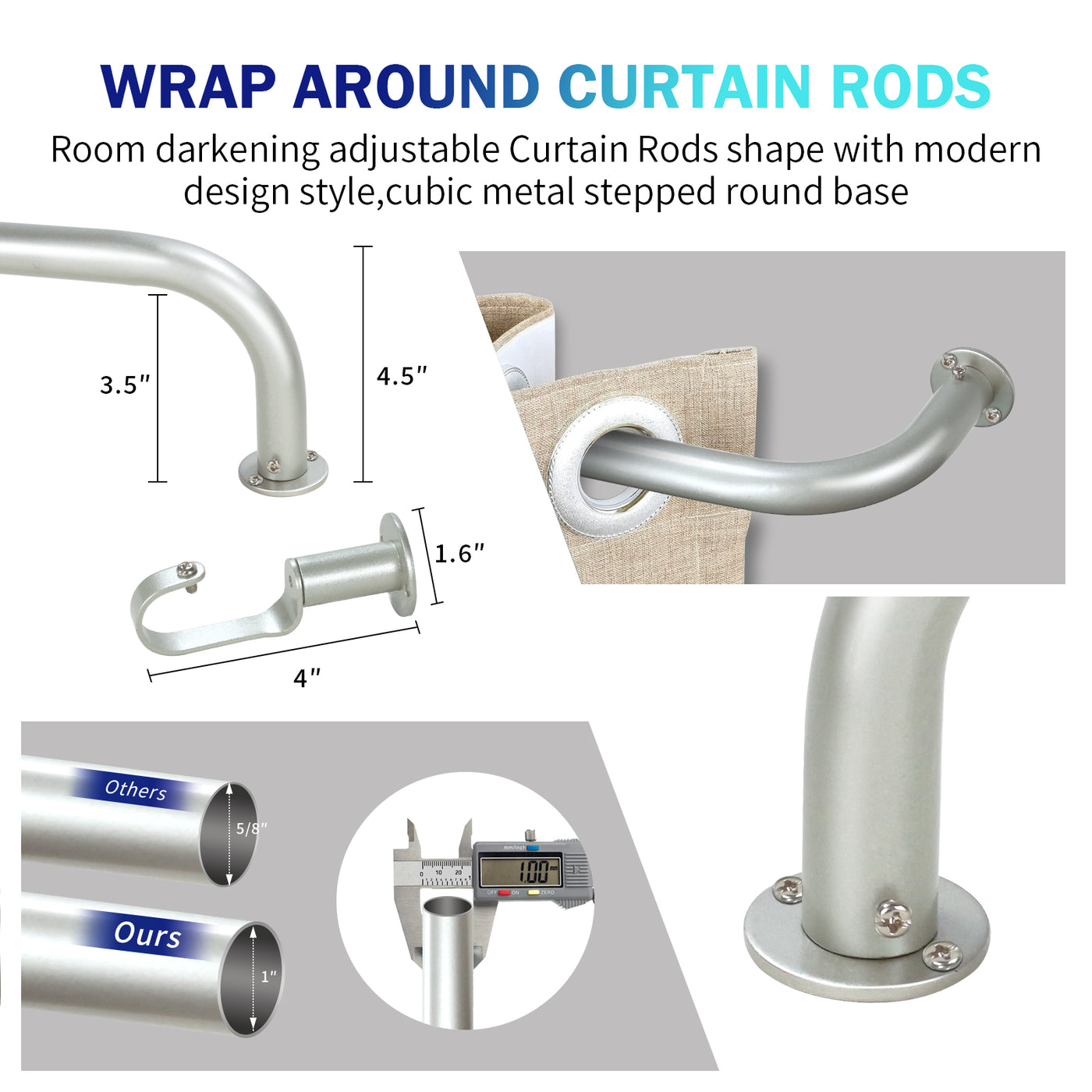 1-inch Diameter Adjustable Wraparound Curtain Rod Set — urbanest